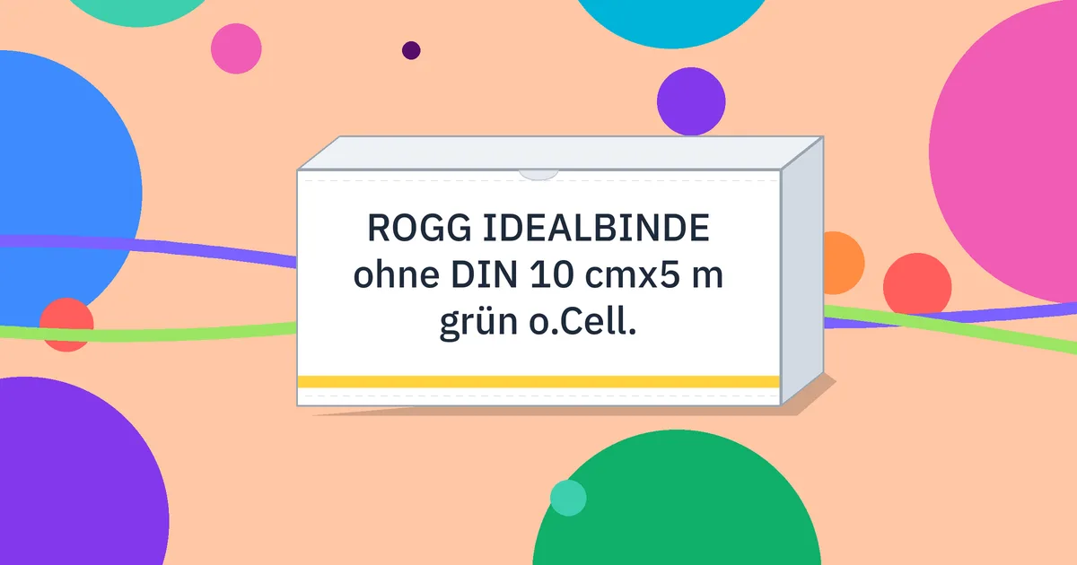 Symbolbild: Packung mit der Aufschrift ROGG IDEALBINDE ohne DIN 10 cmx5 m grün o.Cell. (PZN 16530846) – Verfügbarkeit und Bezug in Apotheken in Frankfurt am Main