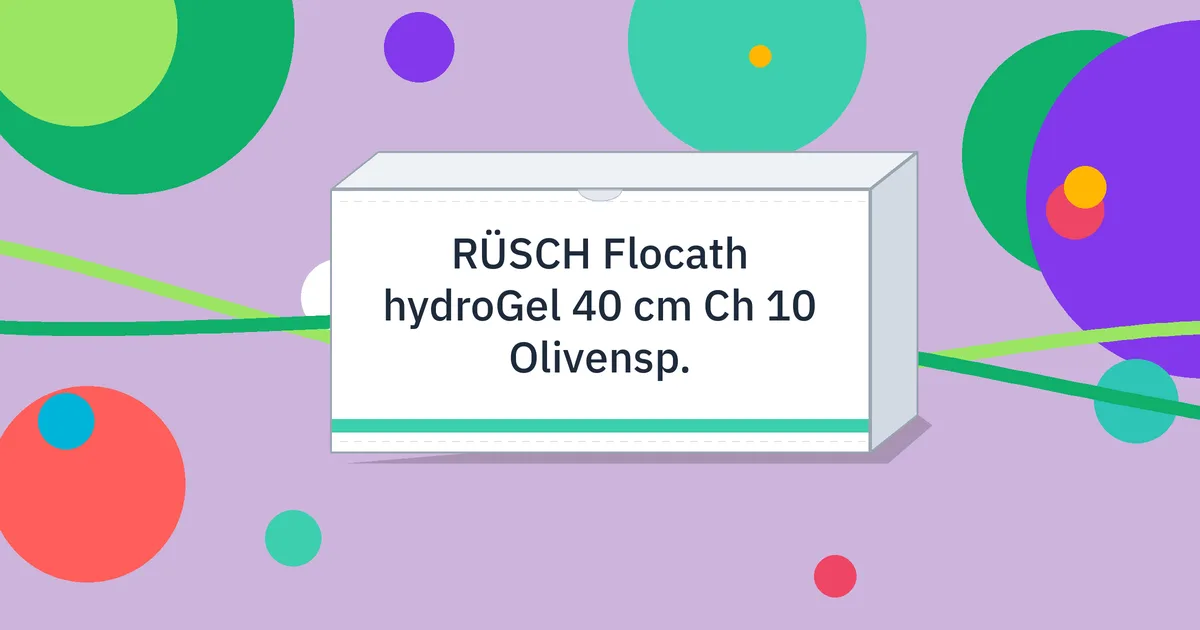 Symbolbild: Packung mit der Aufschrift RÜSCH Flocath hydroGel 40 cm Ch 10 Olivensp. (PZN 02163203) – Verfügbarkeit und Bezug in Apotheken in Frankfurt am Main