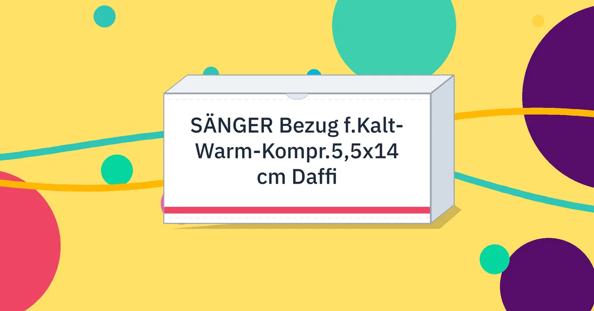 Symbolbild: Packung mit der Aufschrift SÄNGER Bezug f.Kalt-Warm-Kompr.5,5x14 cm Daffi (PZN 05497005) – Verfügbarkeit und Bezug in Apotheken in Frankfurt am Main