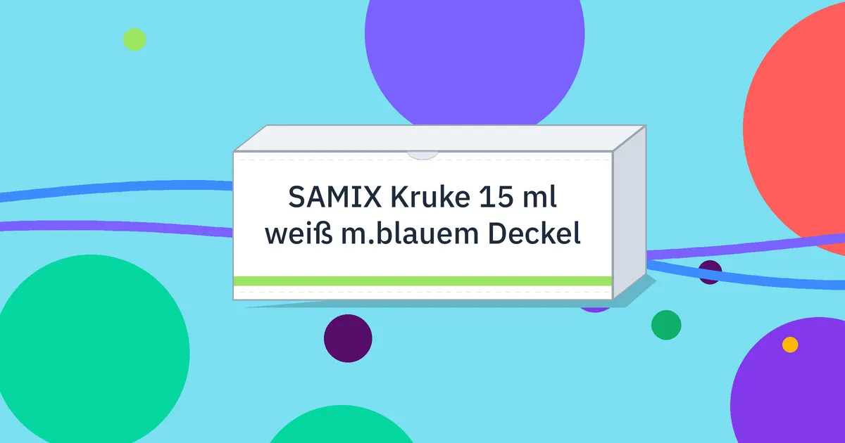 Symbolbild: Packung mit der Aufschrift SAMIX Kruke 15 ml weiß m.blauem Deckel (PZN 11480397) – Verfügbarkeit und Bezug in Apotheken in Frankfurt am Main