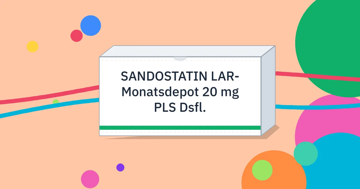 Symbolbild: Packung mit der Aufschrift SANDOSTATIN LAR-Monatsdepot 20 mg PLS Dsfl. (PZN 03924986) – Verfügbarkeit und Bezug in Apotheken in Frankfurt am Main