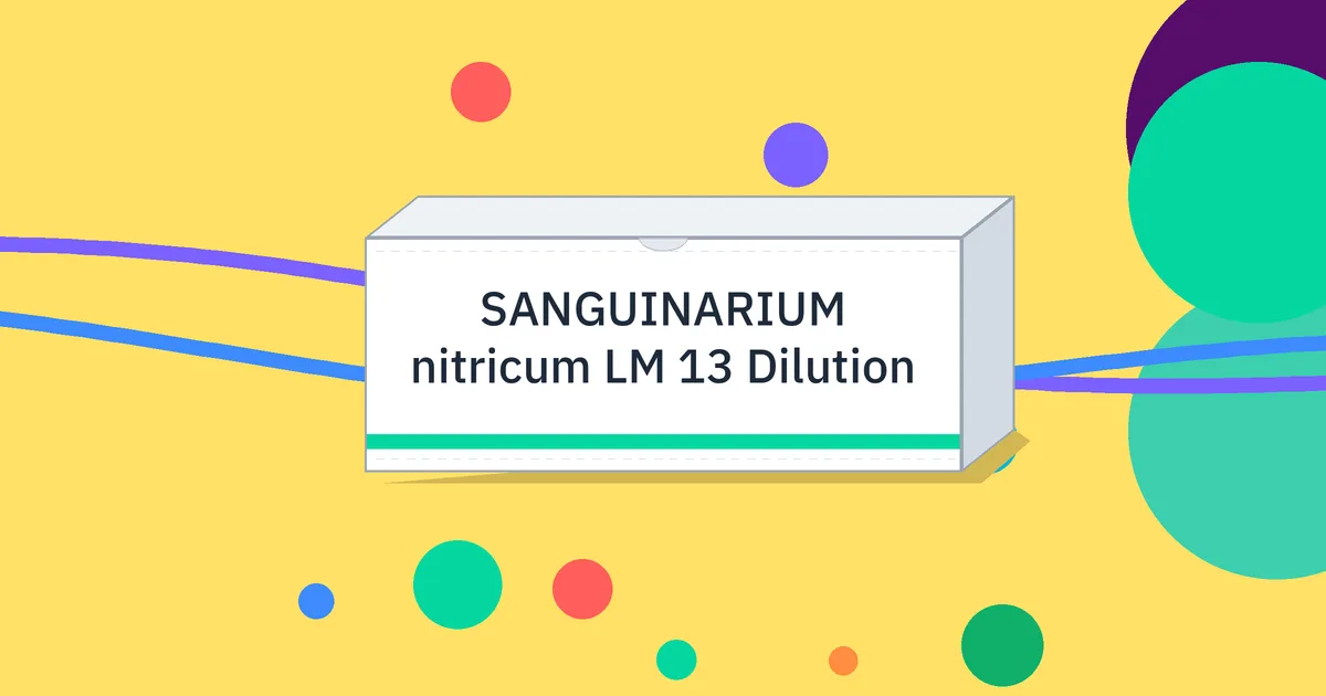Symbolbild: Packung mit der Aufschrift SANGUINARIUM nitricum LM 13 Dilution (PZN 13181718) – Verfügbarkeit und Bezug in Apotheken in Frankfurt am Main