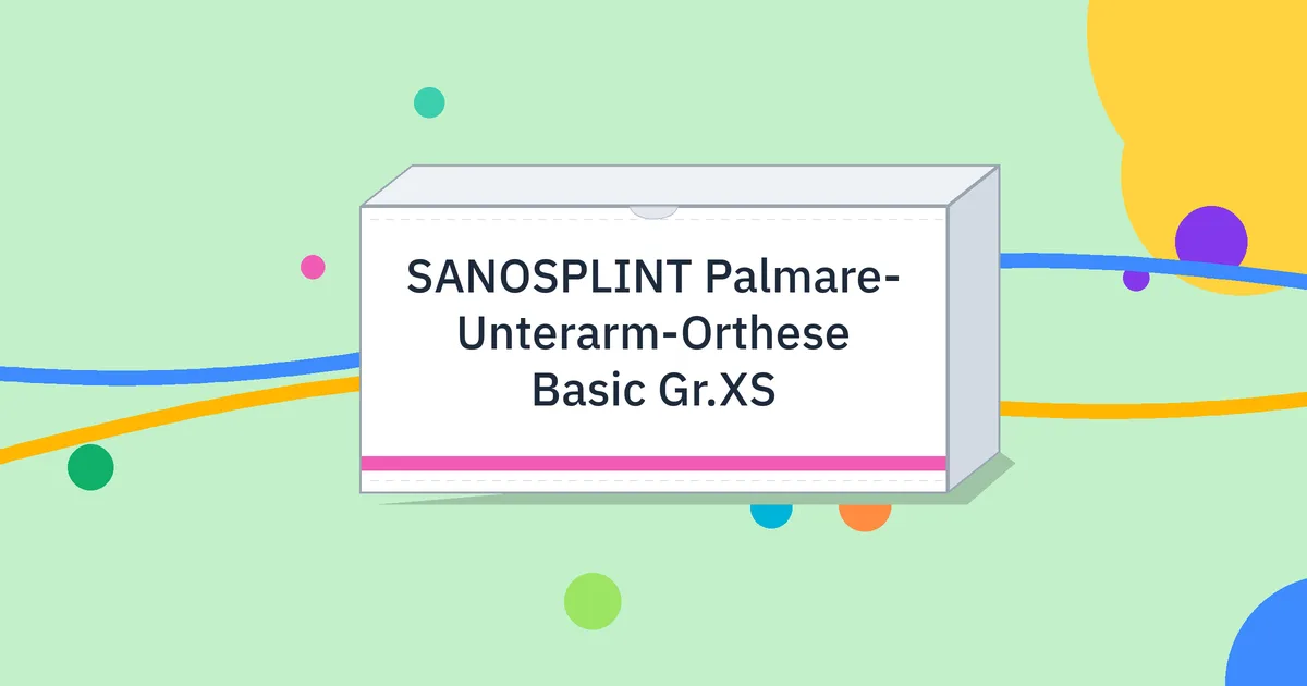 Symbolbild: Packung mit der Aufschrift SANOSPLINT Palmare-Unterarm-Orthese Basic Gr.XS (PZN 11281315) – Verfügbarkeit und Bezug in Apotheken in Frankfurt am Main