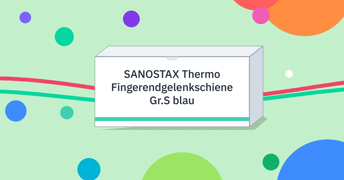 Symbolbild: Packung mit der Aufschrift SANOSTAX Thermo Fingerendgelenkschiene Gr.S blau (PZN 11550436) – Verfügbarkeit und Bezug in Apotheken in Frankfurt am Main