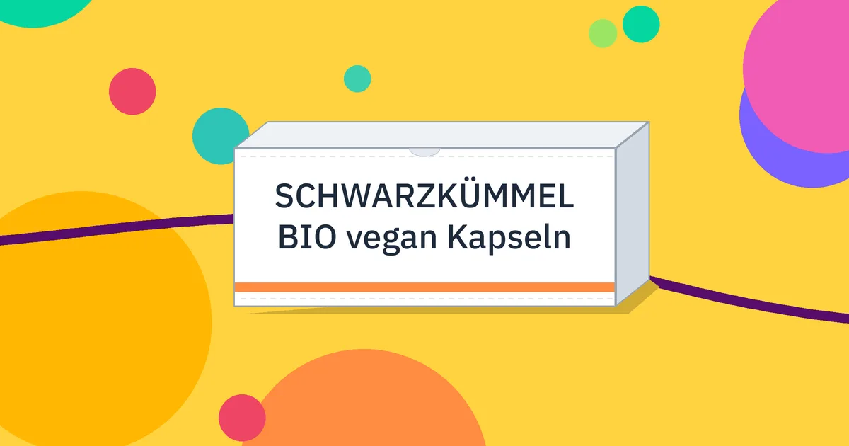 Symbolbild: Packung mit der Aufschrift SCHWARZKÜMMEL BIO vegan Kapseln (PZN 11017529) – Verfügbarkeit und Bezug in Apotheken in Frankfurt am Main