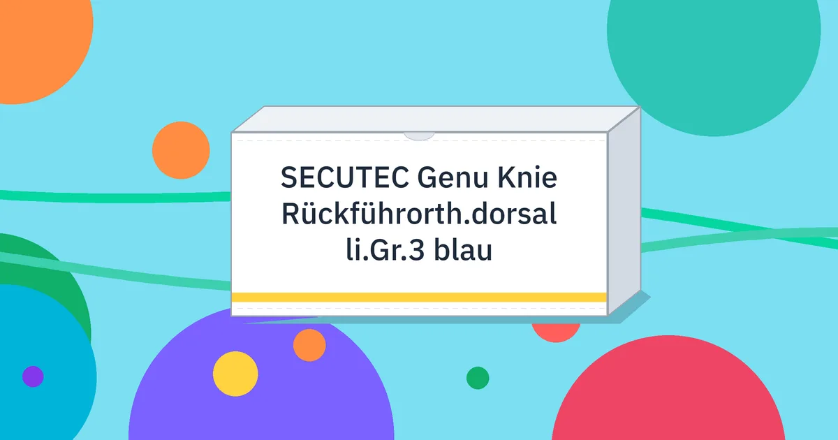 Symbolbild: Packung mit der Aufschrift SECUTEC Genu Knie Rückführorth.dorsal li.Gr.3 blau (PZN 17411322) – Verfügbarkeit und Bezug in Apotheken in Frankfurt am Main
