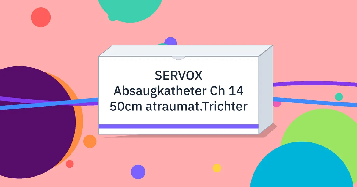 Symbolbild: Packung mit der Aufschrift SERVOX Absaugkatheter Ch 14 50cm atraumat.Trichter (PZN 06939474) – Verfügbarkeit und Bezug in Apotheken in Frankfurt am Main