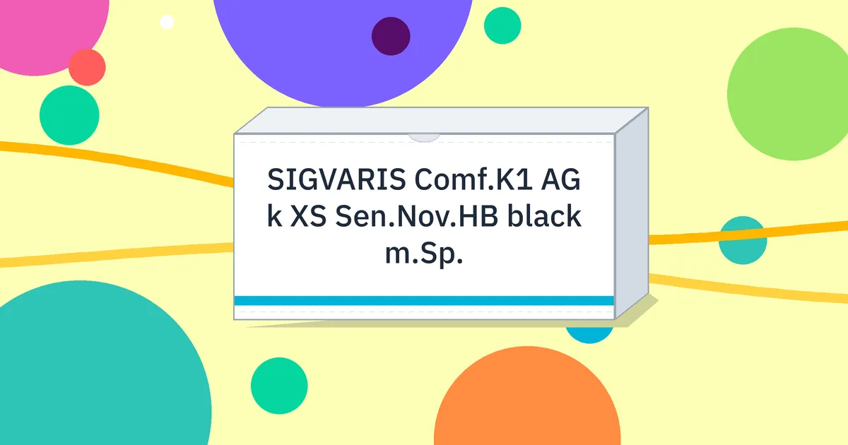 Symbolbild: Packung mit der Aufschrift SIGVARIS Comf.K1 AG k XS Sen.Nov.HB black m.Sp. (PZN 17104324) – Verfügbarkeit und Bezug in Apotheken in Frankfurt am Main