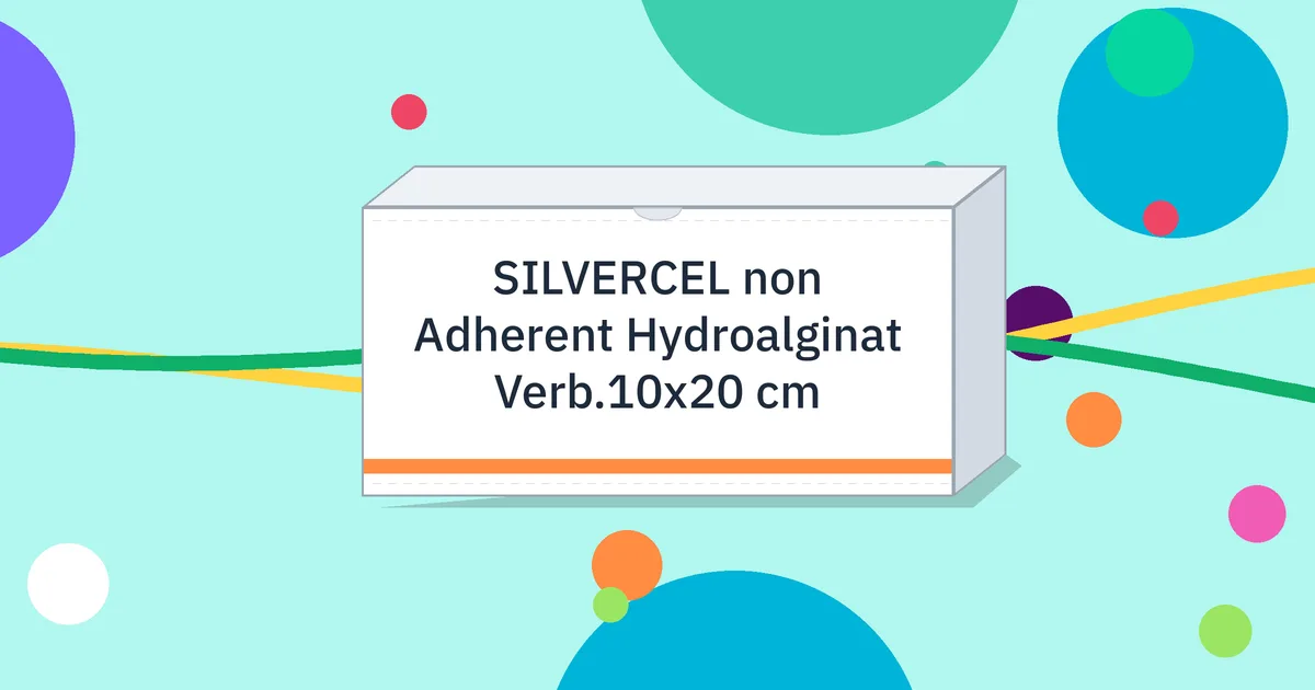 Symbolbild: Packung mit der Aufschrift SILVERCEL non Adherent Hydroalginat Verb.10x20 cm (PZN 06121408) – Verfügbarkeit und Bezug in Apotheken in Frankfurt am Main