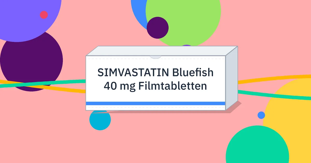 Symbolbild: Packung mit der Aufschrift SIMVASTATIN Bluefish 40 mg Filmtabletten (PZN 07276805) – Verfügbarkeit und Bezug in Apotheken in Frankfurt am Main