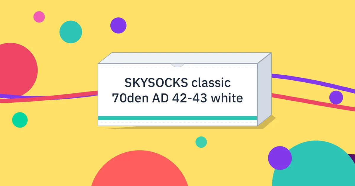 Symbolbild: Packung mit der Aufschrift SKYSOCKS classic 70den AD 42-43 white (PZN 18897580) – Verfügbarkeit und Bezug in Apotheken in Frankfurt am Main