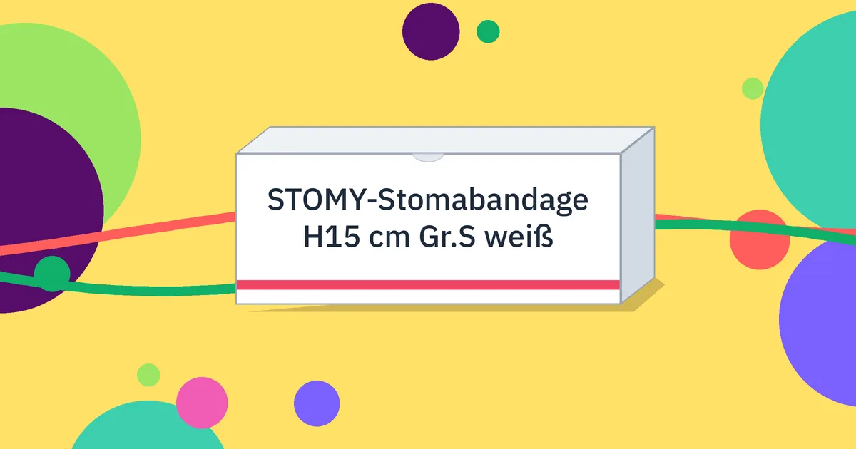 Symbolbild: Packung mit der Aufschrift STOMY-Stomabandage H15 cm Gr.S weiß (PZN 16314752) – Verfügbarkeit und Bezug in Apotheken in Frankfurt am Main