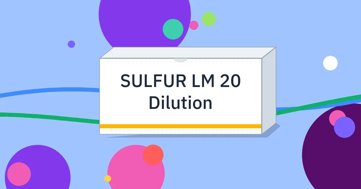 Symbolbild: Packung mit der Aufschrift SULFUR LM 20 Dilution (PZN 13210041) – Verfügbarkeit und Bezug in Apotheken in Frankfurt am Main