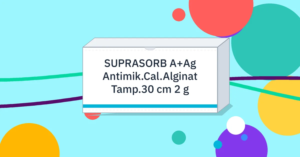 Symbolbild: Packung mit der Aufschrift SUPRASORB A+Ag Antimik.Cal.Alginat Tamp.30 cm 2 g (PZN 04829540) – Verfügbarkeit und Bezug in Apotheken in Frankfurt am Main