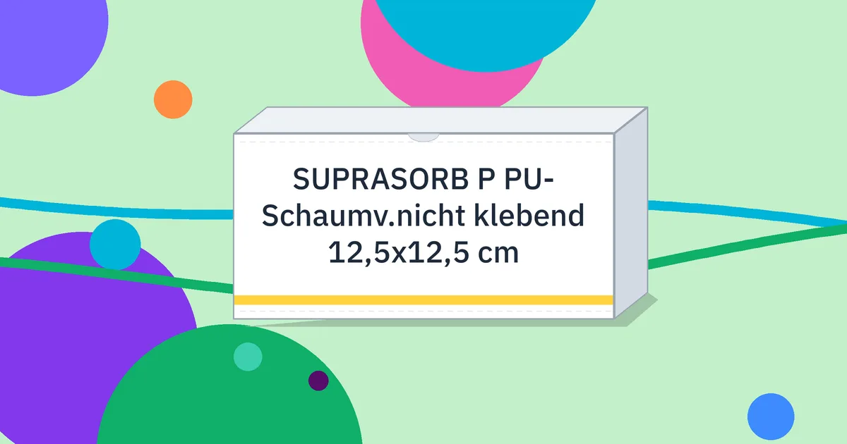 Symbolbild: Packung mit der Aufschrift SUPRASORB P PU-Schaumv.nicht klebend 12,5x12,5 cm (PZN 19899003) – Verfügbarkeit und Bezug in Apotheken in Frankfurt am Main