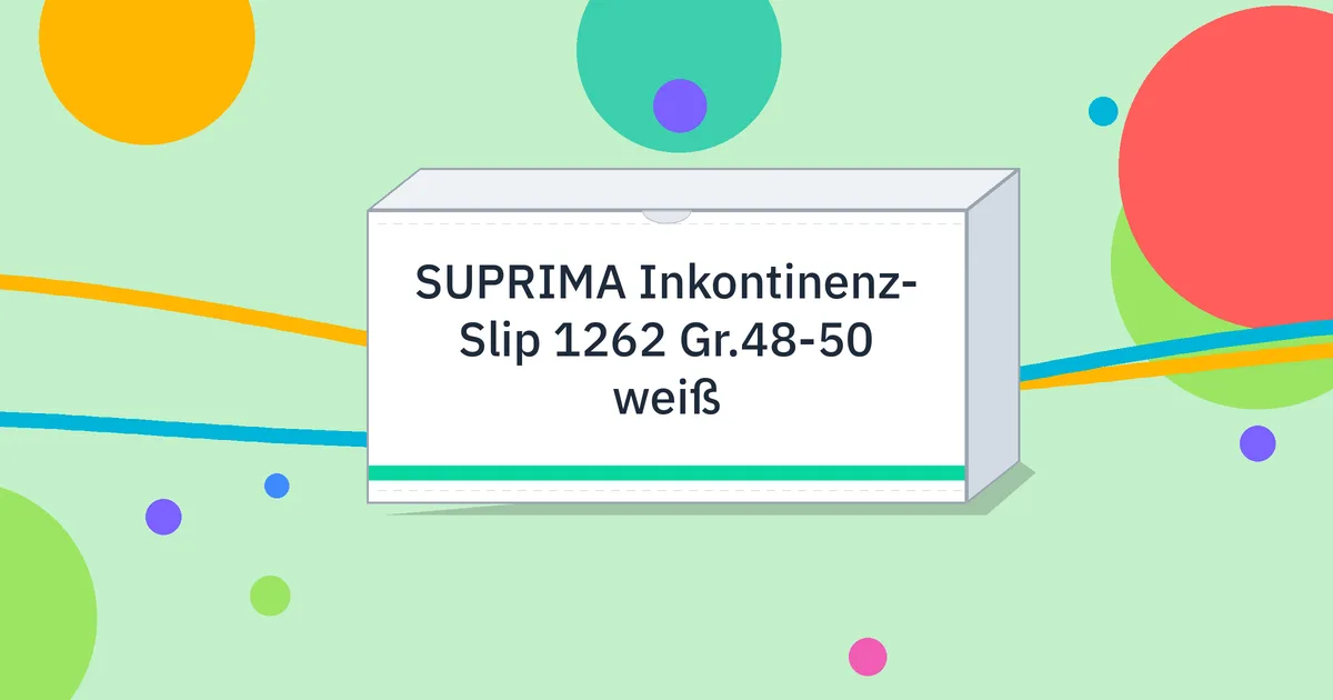 Symbolbild: Packung mit der Aufschrift SUPRIMA Inkontinenz-Slip 1262 Gr.48-50 weiß (PZN 02849691) – Verfügbarkeit und Bezug in Apotheken in Frankfurt am Main