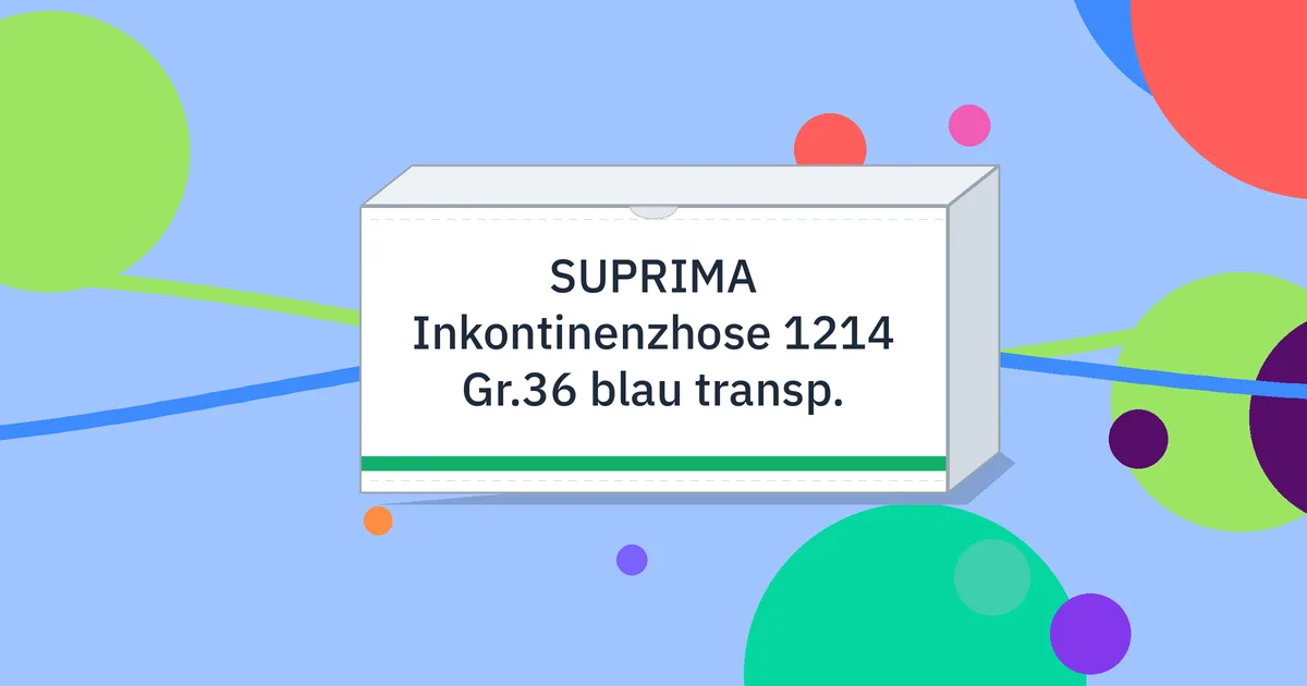 Symbolbild: Packung mit der Aufschrift SUPRIMA Inkontinenzhose 1214 Gr.36 blau transp. (PZN 02852670) – Verfügbarkeit und Bezug in Apotheken in Frankfurt am Main