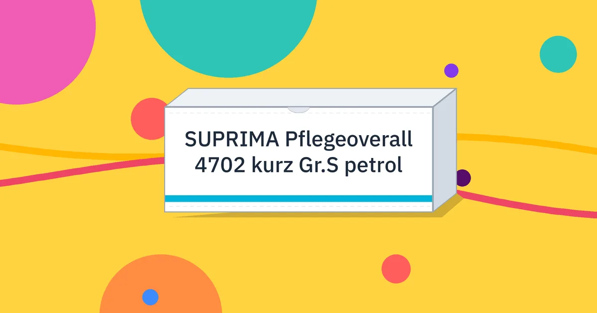 Symbolbild: Packung mit der Aufschrift SUPRIMA Pflegeoverall 4702 kurz Gr.S petrol (PZN 09376758) – Verfügbarkeit und Bezug in Apotheken in Frankfurt am Main