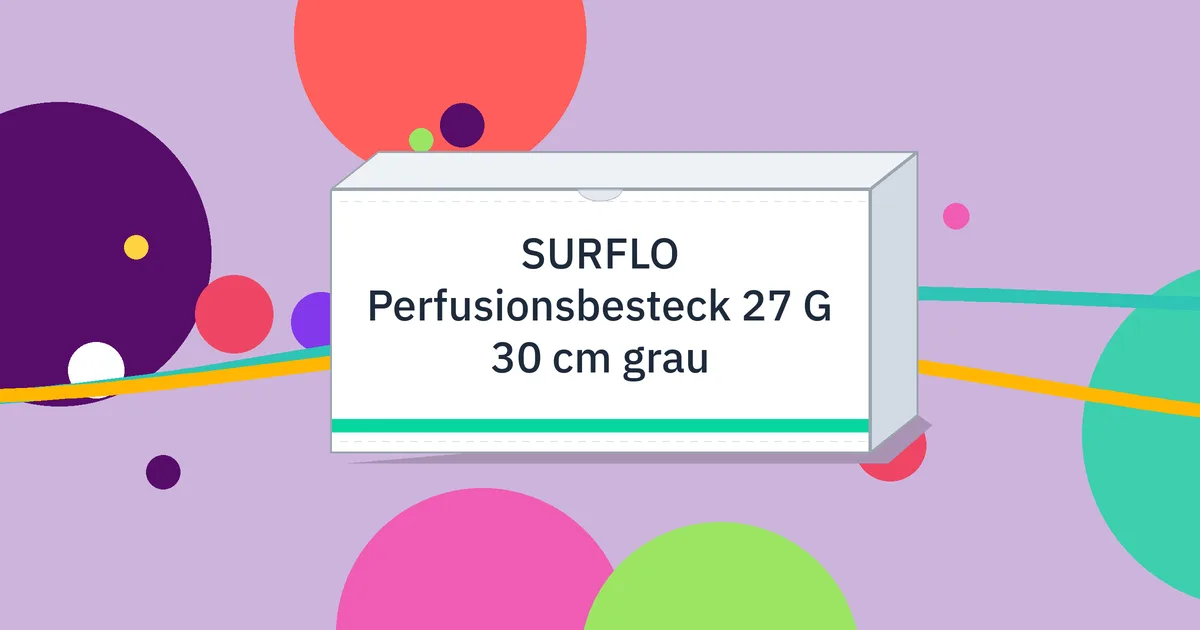 Symbolbild: Packung mit der Aufschrift SURFLO Perfusionsbesteck 27 G 30 cm grau (PZN 05866313) – Verfügbarkeit und Bezug in Apotheken in Frankfurt am Main