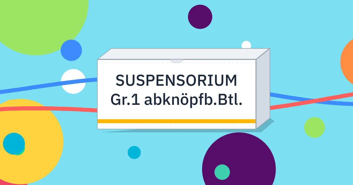 Symbolbild: Packung mit der Aufschrift SUSPENSORIUM Gr.1 abknöpfb.Btl. (PZN 01739262) – Verfügbarkeit und Bezug in Apotheken in Frankfurt am Main