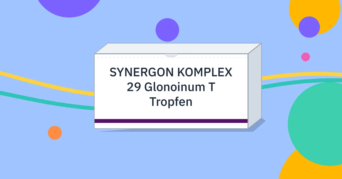 Symbolbild: Packung mit der Aufschrift SYNERGON KOMPLEX 29 Glonoinum T Tropfen (PZN 19874658) – Verfügbarkeit und Bezug in Apotheken in Frankfurt am Main