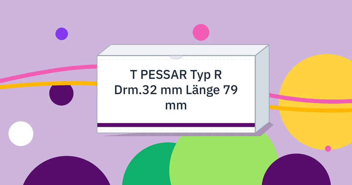 Symbolbild: Packung mit der Aufschrift T PESSAR Typ R Drm.32 mm Länge 79 mm (PZN 09336173) – Verfügbarkeit und Bezug in Apotheken in Frankfurt am Main