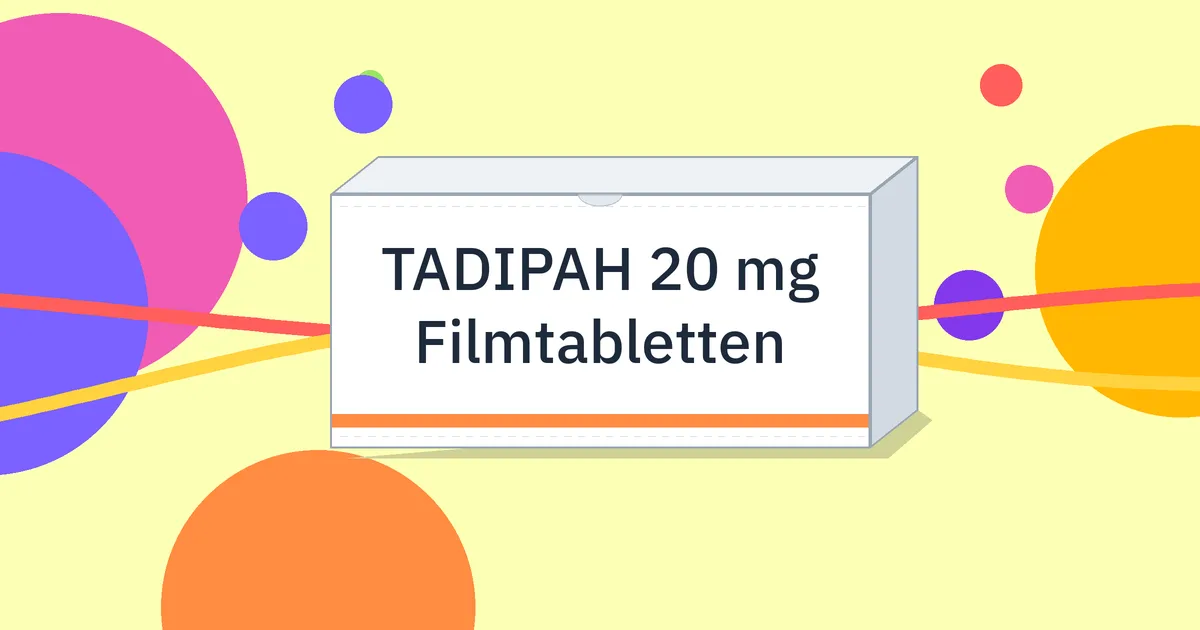 Symbolbild: Packung mit der Aufschrift TADIPAH 20 mg Filmtabletten (PZN 13838822) – Verfügbarkeit und Bezug in Apotheken in Frankfurt am Main