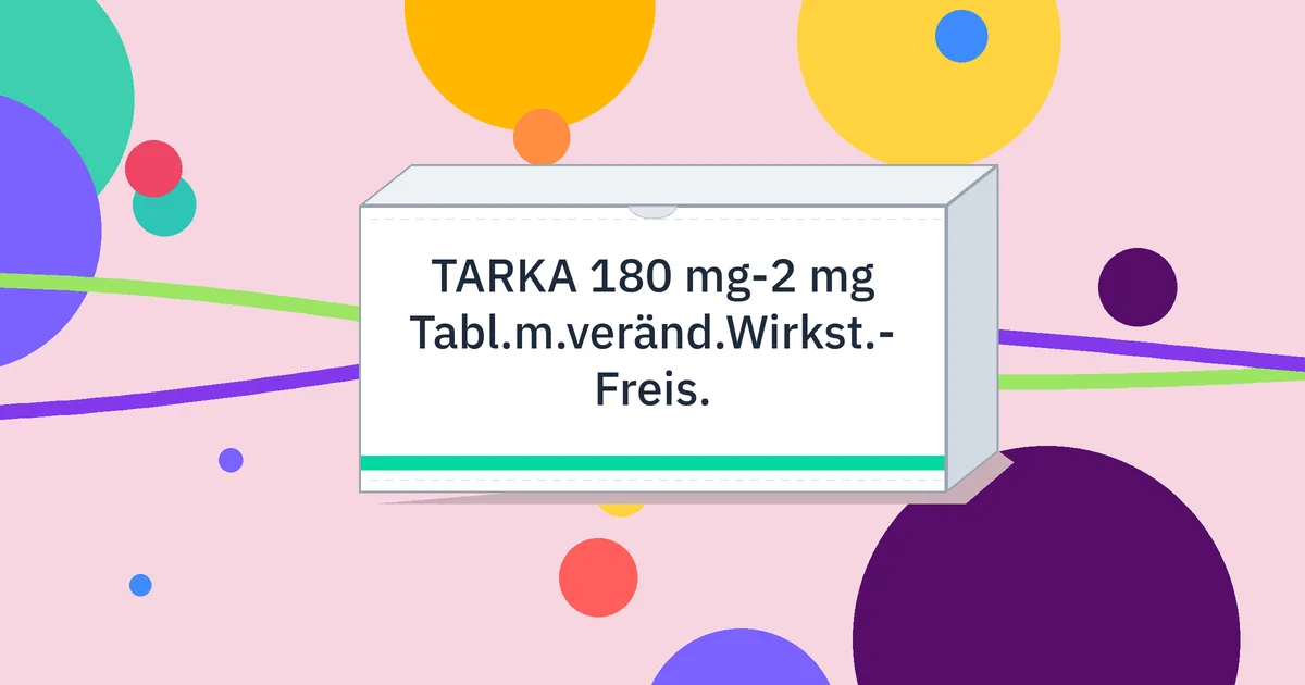 Symbolbild: Packung mit der Aufschrift TARKA 180 mg-2 mg Tabl.m.veränd.Wirkst.-Freis. (PZN 06113372) – Verfügbarkeit und Bezug in Apotheken in Frankfurt am Main