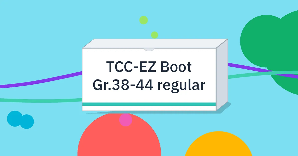 Symbolbild: Packung mit der Aufschrift TCC-EZ Boot Gr.38-44 regular (PZN 14327466) – Verfügbarkeit und Bezug in Apotheken in Frankfurt am Main