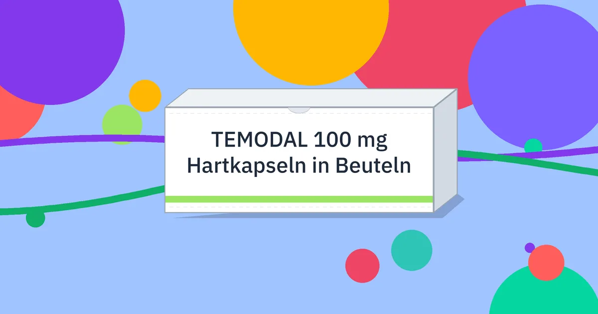 Symbolbild: Packung mit der Aufschrift TEMODAL 100 mg Hartkapseln in Beuteln (PZN 12392732) – Verfügbarkeit und Bezug in Apotheken in Frankfurt am Main