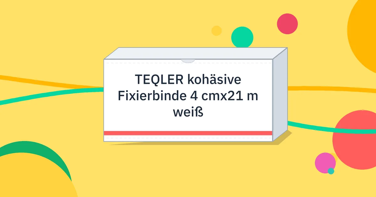 Symbolbild: Packung mit der Aufschrift TEQLER kohäsive Fixierbinde 4 cmx21 m weiß (PZN 19209441) – Verfügbarkeit und Bezug in Apotheken in Frankfurt am Main