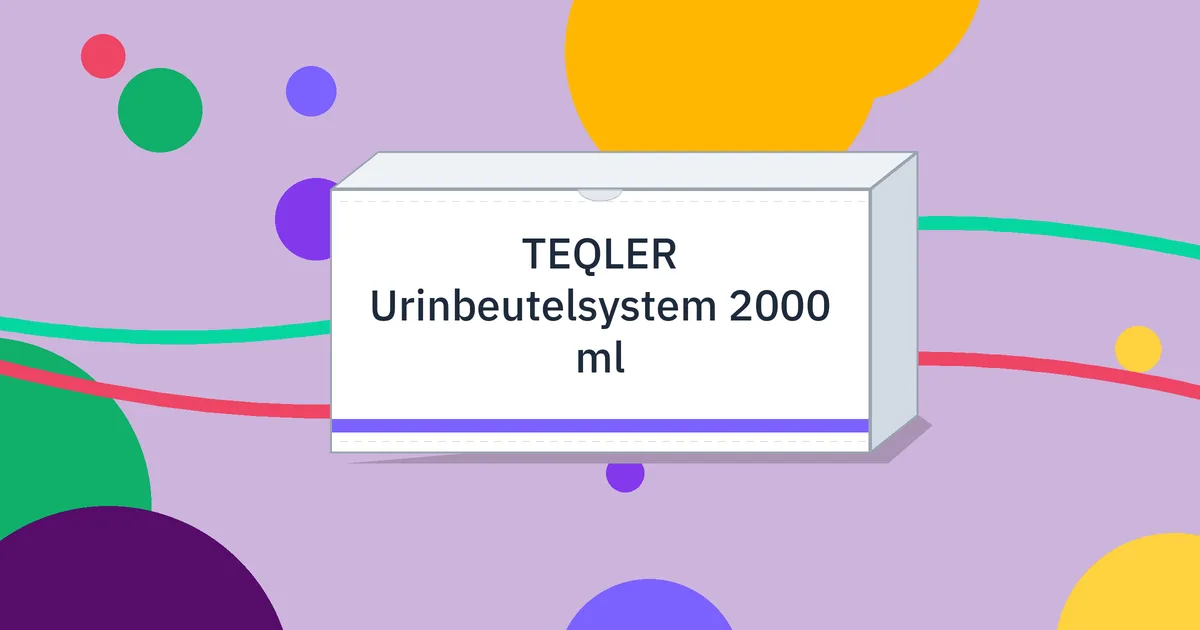 Symbolbild: Packung mit der Aufschrift TEQLER Urinbeutelsystem 2000 ml (PZN 20143983) – Verfügbarkeit und Bezug in Apotheken in Frankfurt am Main