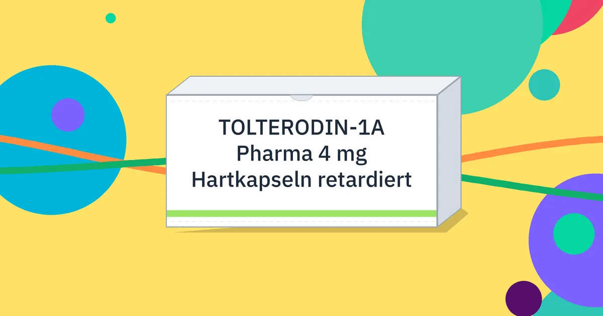 Symbolbild: Packung mit der Aufschrift TOLTERODIN-1A Pharma 4 mg Hartkapseln retardiert (PZN 01620696) – Verfügbarkeit und Bezug in Apotheken in Frankfurt am Main
