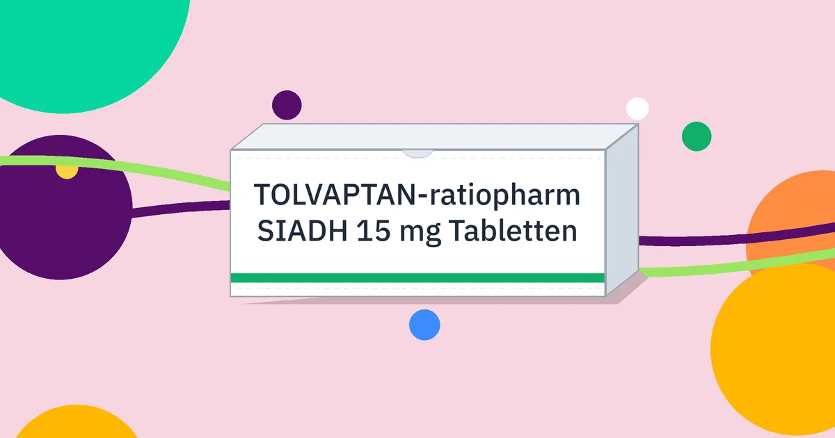 Symbolbild: Packung mit der Aufschrift TOLVAPTAN-ratiopharm SIADH 15 mg Tabletten (PZN 19630241) – Verfügbarkeit und Bezug in Apotheken in Frankfurt am Main