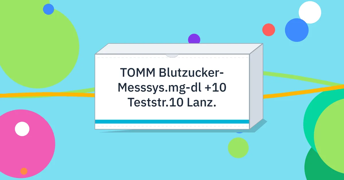 Symbolbild: Packung mit der Aufschrift TOMM Blutzucker-Messsys.mg-dl +10 Teststr.10 Lanz. (PZN 12724453) – Verfügbarkeit und Bezug in Apotheken in Frankfurt am Main