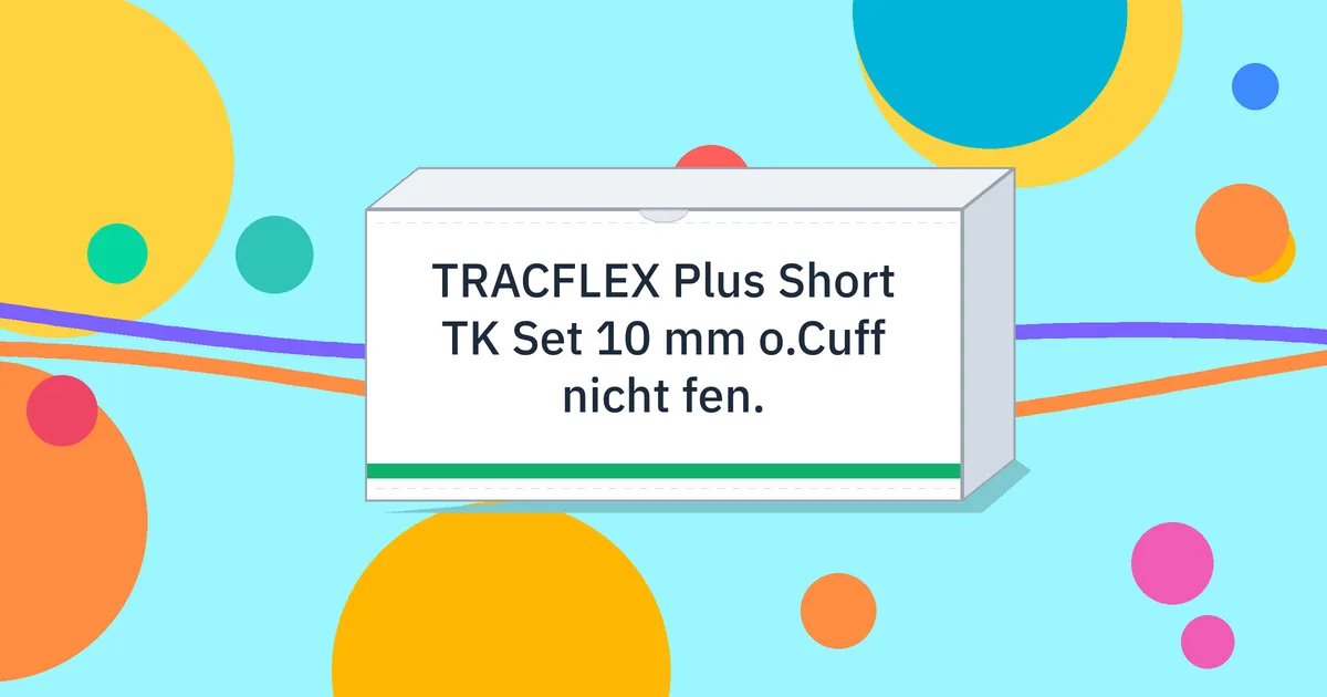 Symbolbild: Packung mit der Aufschrift TRACFLEX Plus Short TK Set 10 mm o.Cuff nicht fen. (PZN 20933857) – Verfügbarkeit und Bezug in Apotheken in Frankfurt am Main