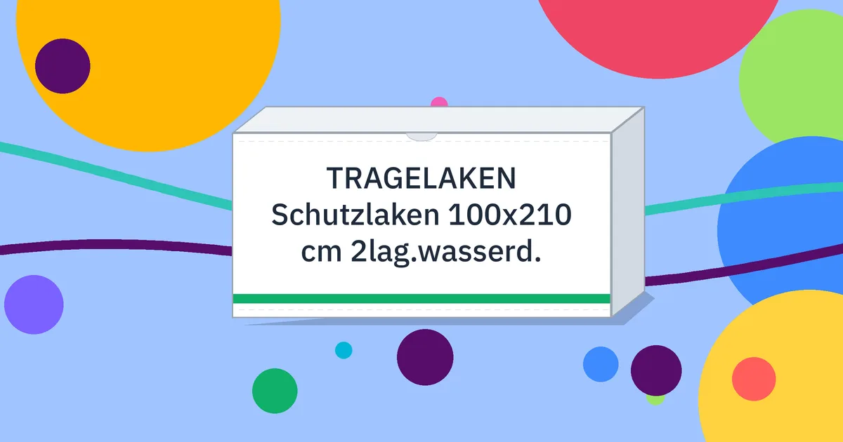 Symbolbild: Packung mit der Aufschrift TRAGELAKEN Schutzlaken 100x210 cm 2lag.wasserd. (PZN 07723144) – Verfügbarkeit und Bezug in Apotheken in Frankfurt am Main