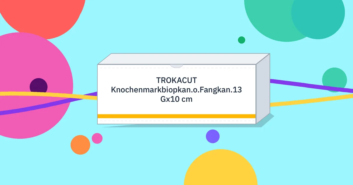 Symbolbild: Packung mit der Aufschrift TROKACUT Knochenmarkbiopkan.o.Fangkan.13 Gx10 cm (PZN 03934743) – Verfügbarkeit und Bezug in Apotheken in Frankfurt am Main