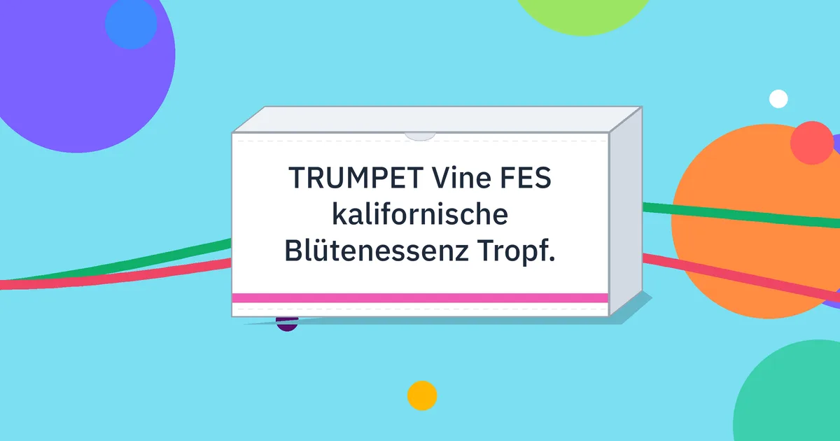 Symbolbild: Packung mit der Aufschrift TRUMPET Vine FES kalifornische Blütenessenz Tropf. (PZN 09172932) – Verfügbarkeit und Bezug in Apotheken in Frankfurt am Main