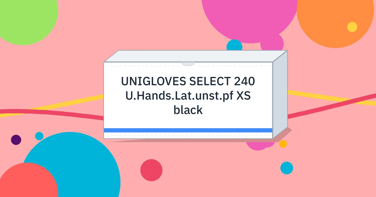 Symbolbild: Packung mit der Aufschrift UNIGLOVES SELECT 240 U.Hands.Lat.unst.pf XS black (PZN 18101285) – Verfügbarkeit und Bezug in Apotheken in Frankfurt am Main