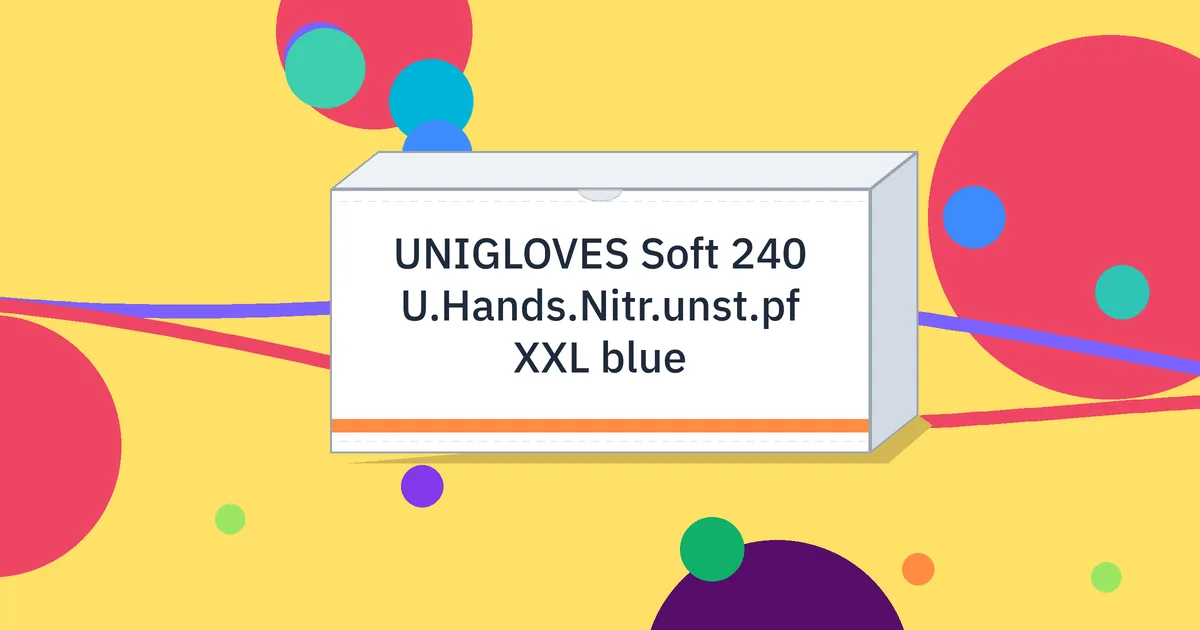 Symbolbild: Packung mit der Aufschrift UNIGLOVES Soft 240 U.Hands.Nitr.unst.pf XXL blue (PZN 18102623) – Verfügbarkeit und Bezug in Apotheken in Frankfurt am Main