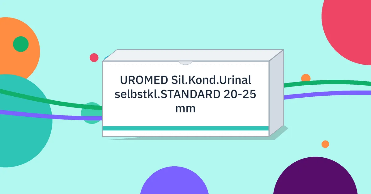 Symbolbild: Packung mit der Aufschrift UROMED Sil.Kond.Urinal selbstkl.STANDARD 20-25 mm (PZN 18389671) – Verfügbarkeit und Bezug in Apotheken in Frankfurt am Main