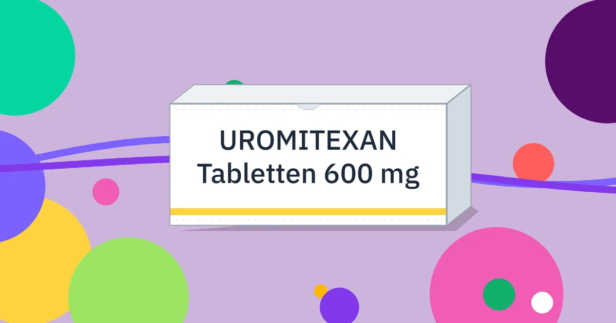 Symbolbild: Packung mit der Aufschrift UROMITEXAN Tabletten 600 mg (PZN 07713878) – Verfügbarkeit und Bezug in Apotheken in Frankfurt am Main