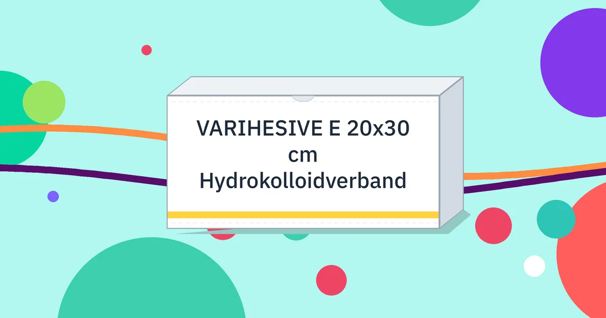 Symbolbild: Packung mit der Aufschrift VARIHESIVE E 20x30 cm Hydrokolloidverband (PZN 20055032) – Verfügbarkeit und Bezug in Apotheken in Frankfurt am Main