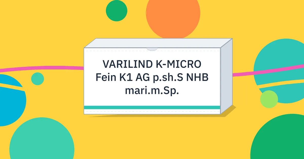 Symbolbild: Packung mit der Aufschrift VARILIND K-MICRO Fein K1 AG p.sh.S NHB mari.m.Sp. (PZN 20554841) – Verfügbarkeit und Bezug in Apotheken in Frankfurt am Main