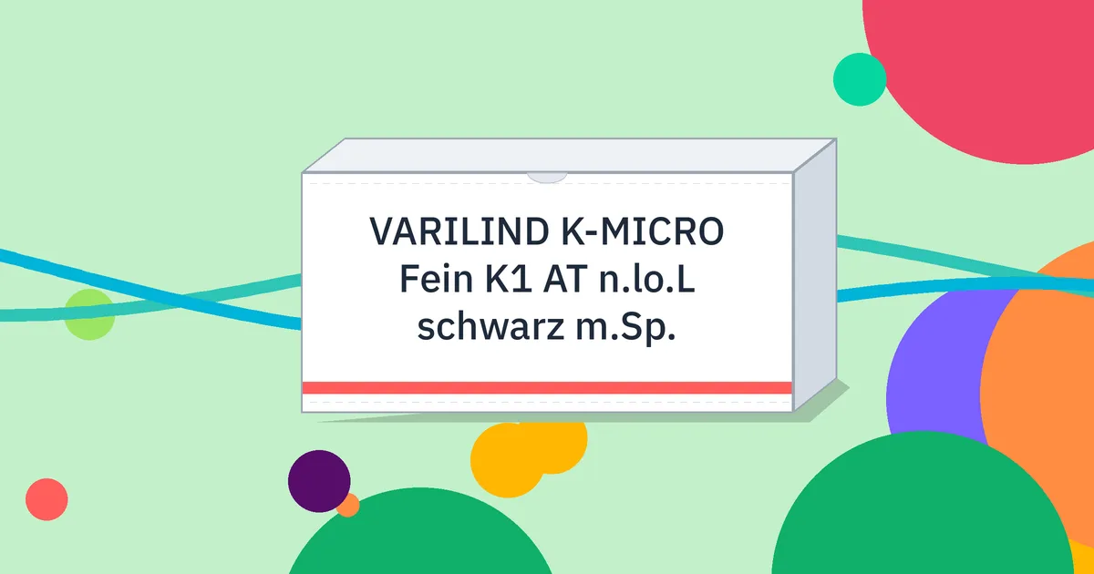Symbolbild: Packung mit der Aufschrift VARILIND K-MICRO Fein K1 AT n.lo.L schwarz m.Sp. (PZN 20552405) – Verfügbarkeit und Bezug in Apotheken in Frankfurt am Main