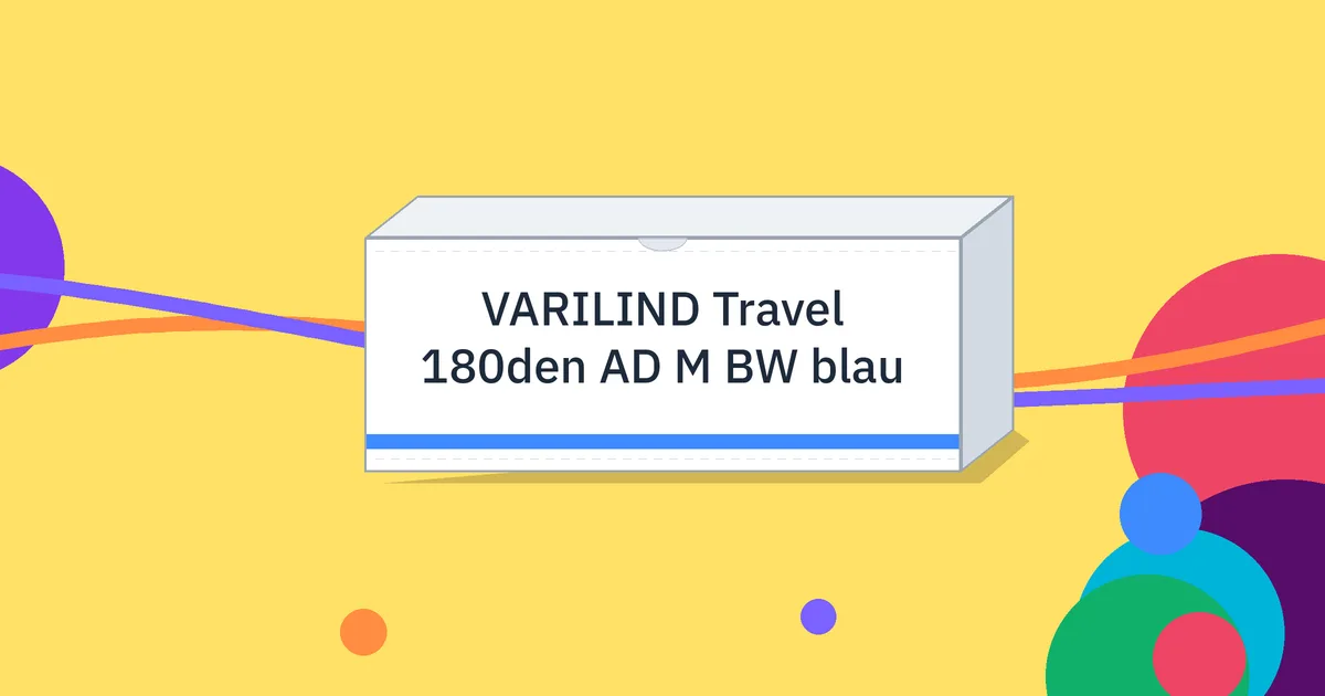 Symbolbild: Packung mit der Aufschrift VARILIND Travel 180den AD M BW blau (PZN 02225097) – Verfügbarkeit und Bezug in Apotheken in Frankfurt am Main