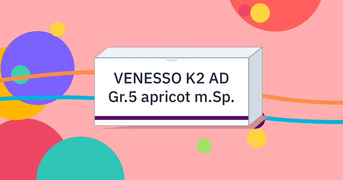 Symbolbild: Packung mit der Aufschrift VENESSO K2 AD Gr.5 apricot m.Sp. (PZN 03257231) – Verfügbarkeit und Bezug in Apotheken in Frankfurt am Main