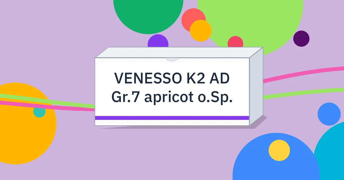 Symbolbild: Packung mit der Aufschrift VENESSO K2 AD Gr.7 apricot o.Sp. (PZN 03259833) – Verfügbarkeit und Bezug in Apotheken in Frankfurt am Main