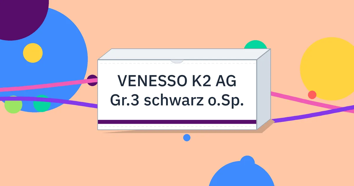 Symbolbild: Packung mit der Aufschrift VENESSO K2 AG Gr.3 schwarz o.Sp. (PZN 03280313) – Verfügbarkeit und Bezug in Apotheken in Frankfurt am Main